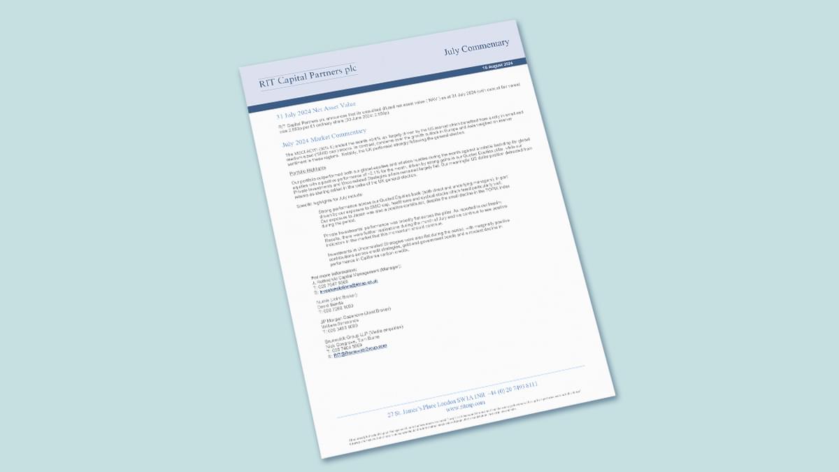 RIT publishes July 2024 NAV and commentary — RIT Capital Partners